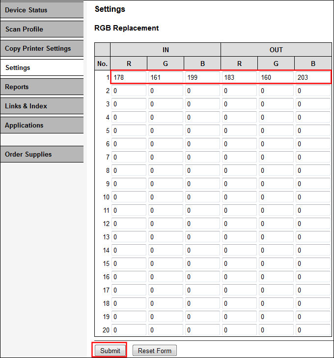 The manual color correction setting or RGB replacement and general-use guidelines